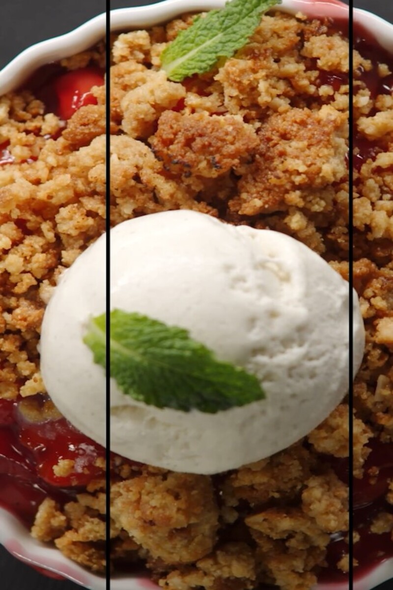 Dessert sans gluten à base de crumble aux cerises et aux amandes