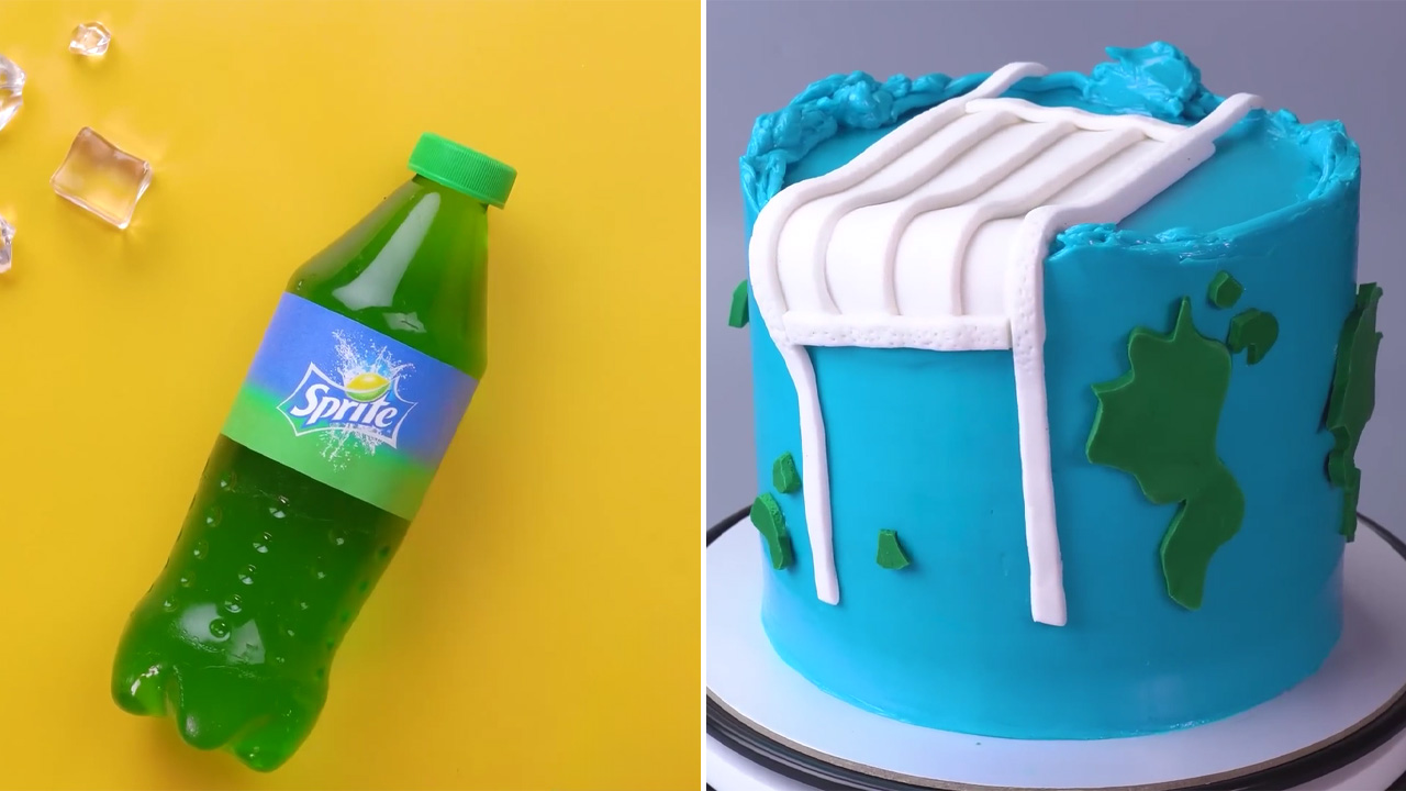 Sprite bottle cake and swimming pool themed cake