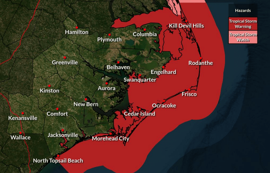Tropical storm, storm surge warnings in effect for OBX