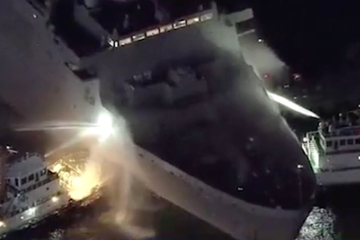 US Navy ship USS New Orleans catches fire while docked in Japan