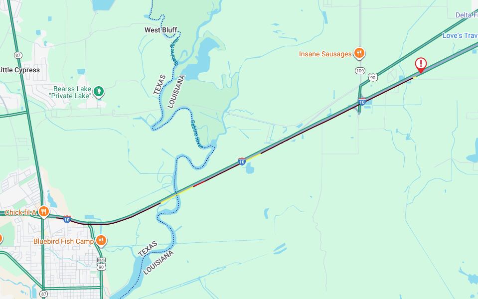 I-10 E backed up at Texas line; congestion cleared on I-10 W