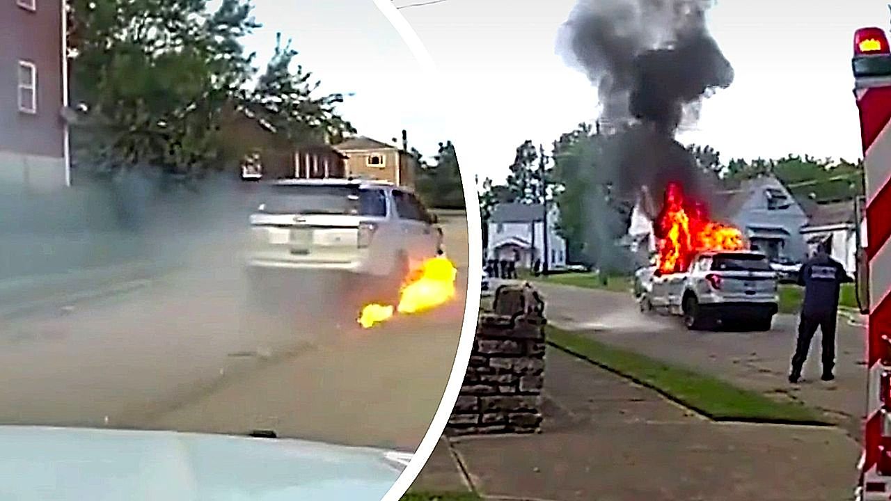 Car bursts into flames as suspects flee Ohio police in high-speed chase