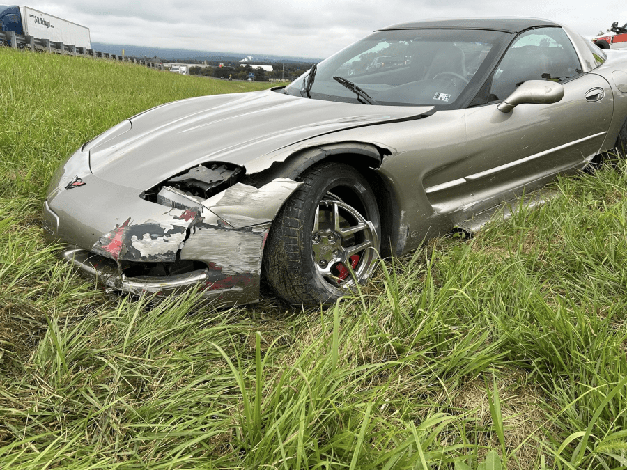 Corvette crashes in Juniata County; two transported