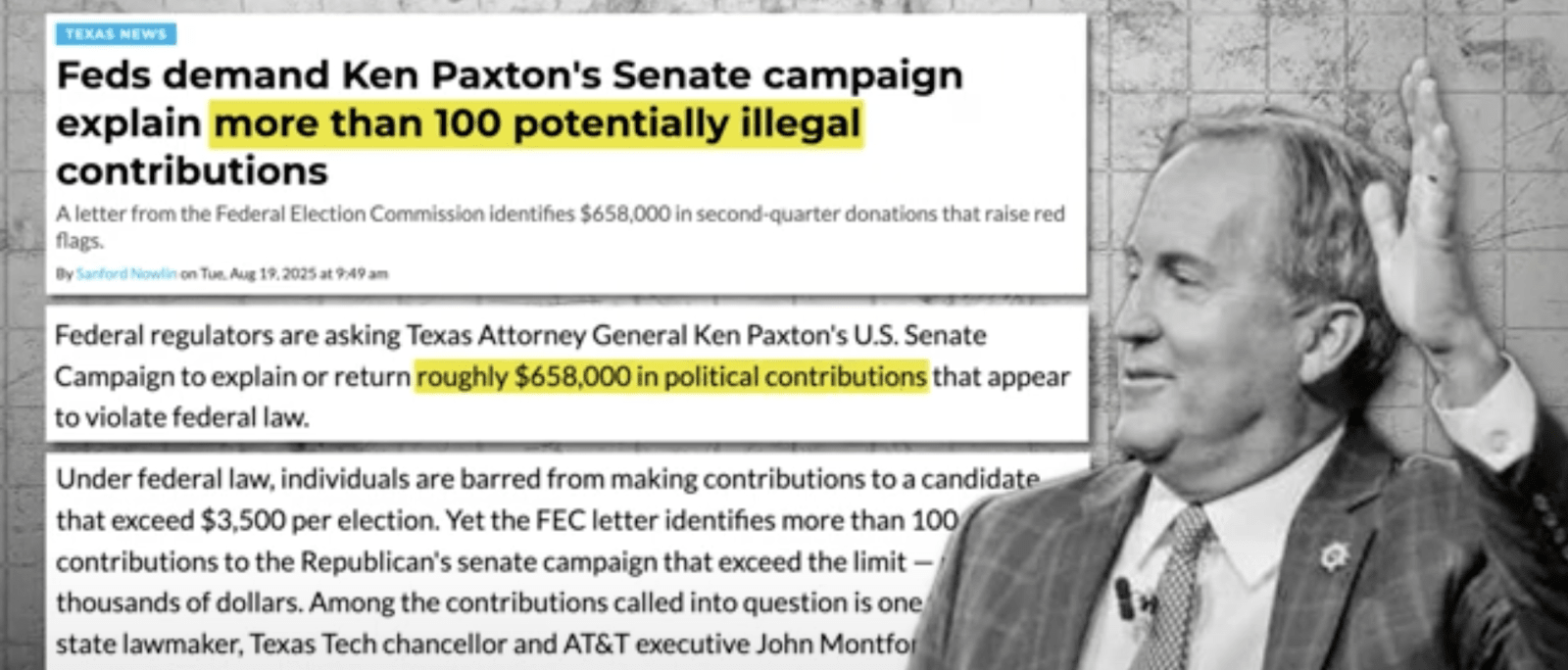 EXCLUSIVE: John Cornyn Drags Ken Paxton For Accepting $650,000 In ...