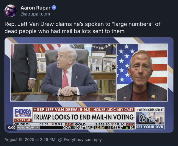 Republican Rep. Jeff Van Drew speaks to "large numbers" of dead people ...