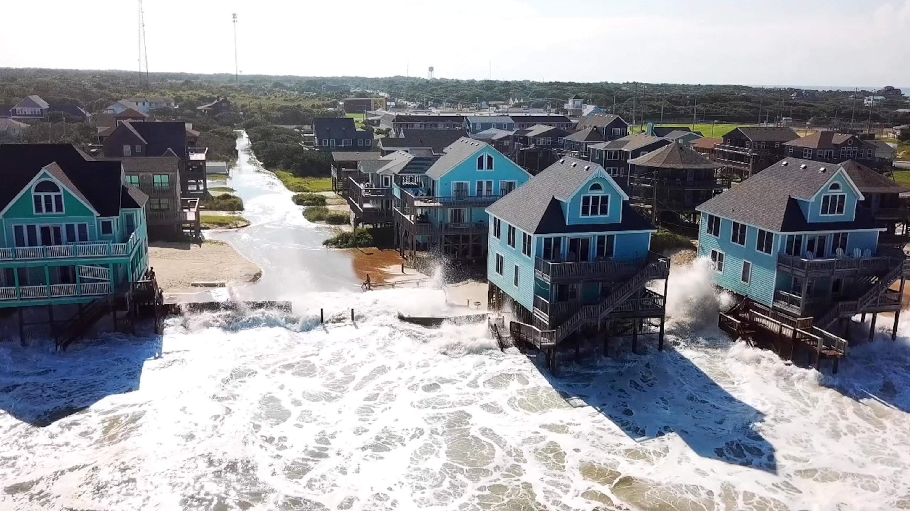 Cape Hatteras Motel surrounded by Hurricane Erin storm surge