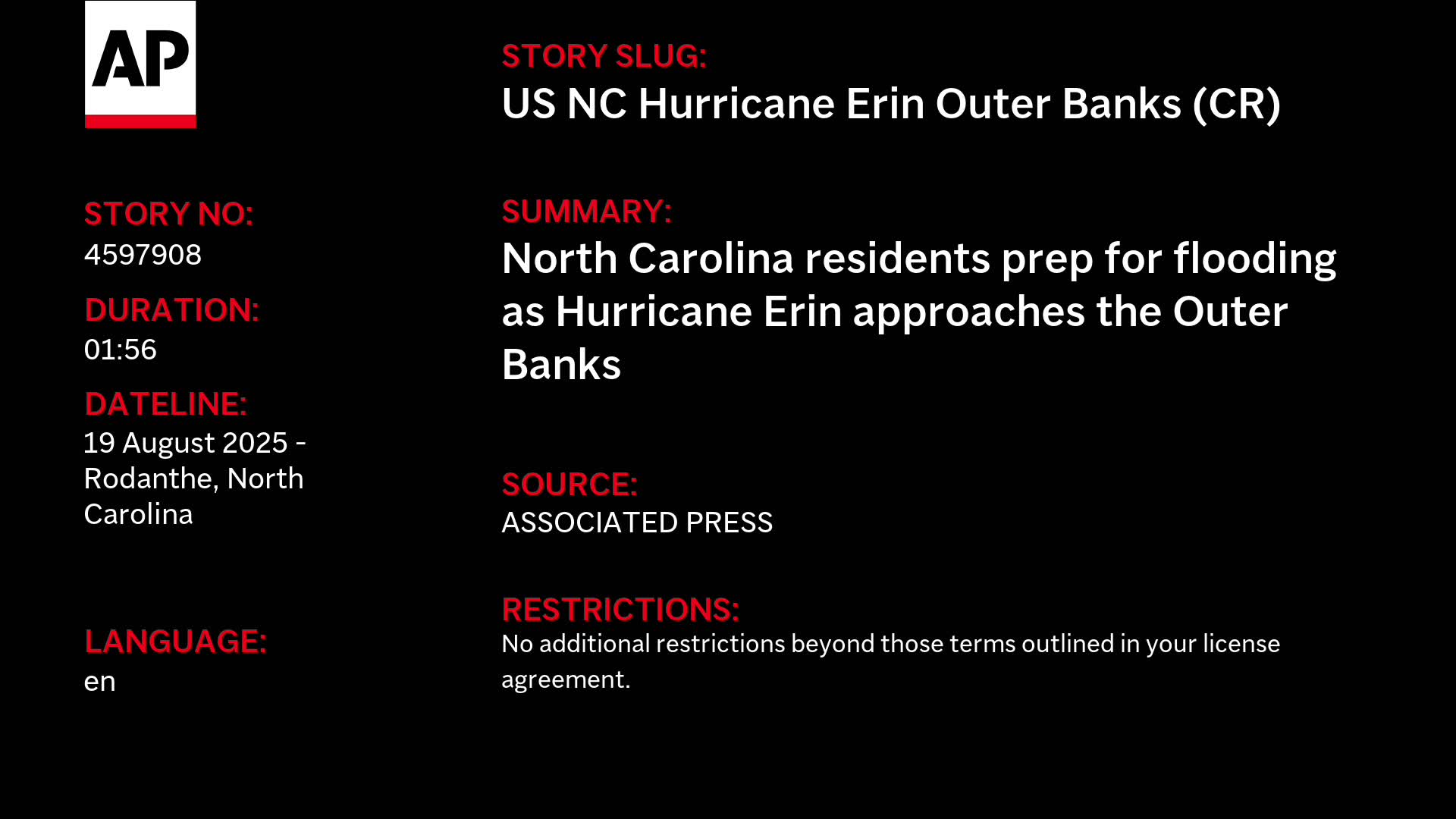 North Carolina's Outer Banks pounded by Hurricane Erin (AP Video)
