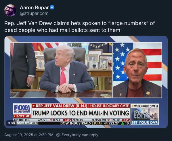Republican Rep. Jeff Van Drew speaks to "large numbers" of dead people ...