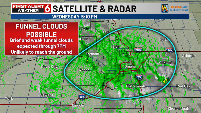 Funnel clouds spotted Wednesday evening near Omaha