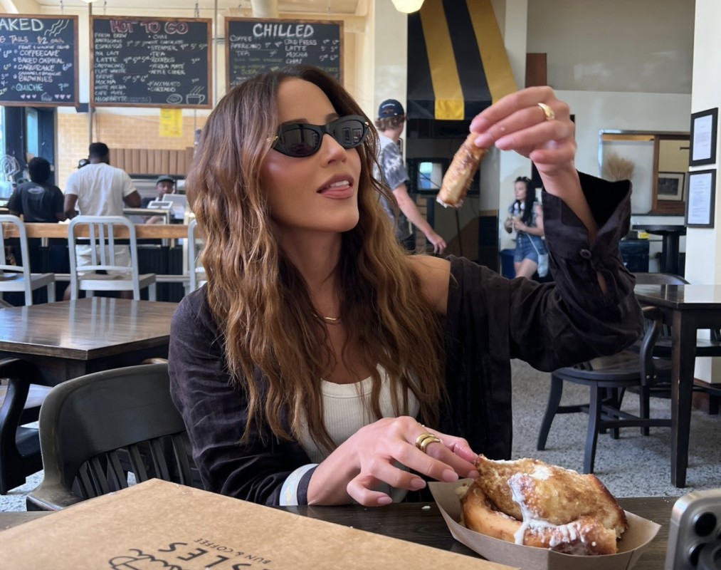 NFL personality Kay Adams samples 'world's best cinnamon rolls' on stop ...