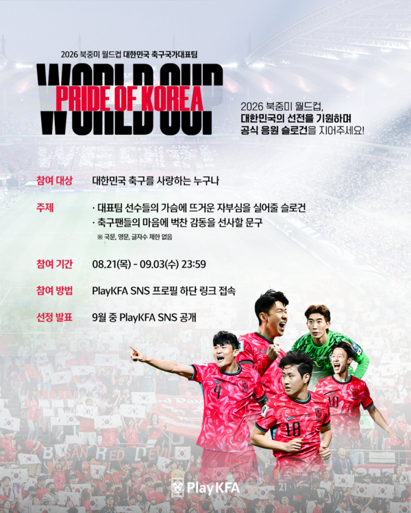 ‘더 뜨겁게, The Reds’ 이을 새로운 문구는?… KFA, 2026 월드컵 대표팀 응원 슬로건 공모