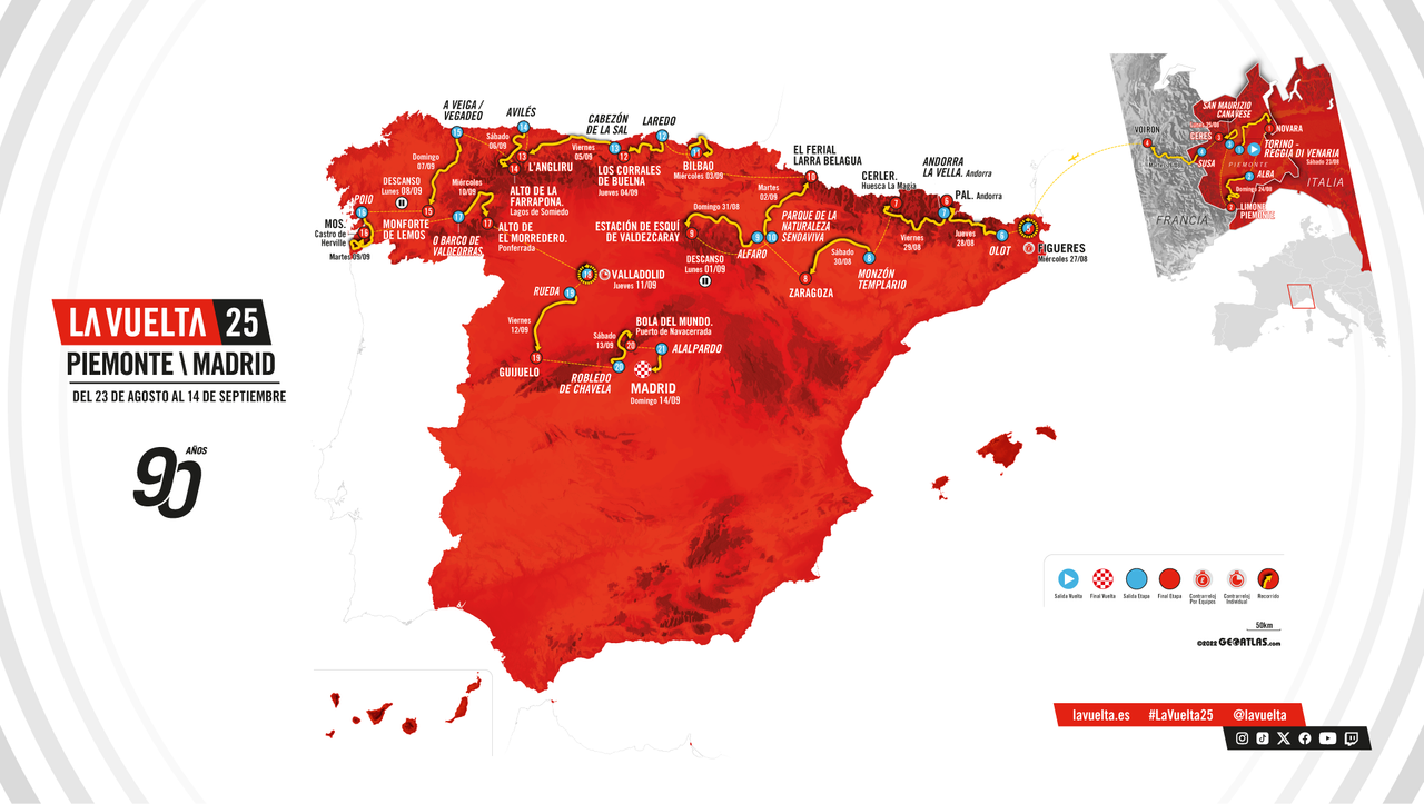Vuelta a España 2025 route: Italian start, 10 summit finishes including ...