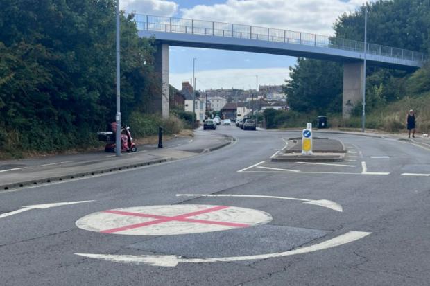 Mini roundabouts vandalised with St George's cross