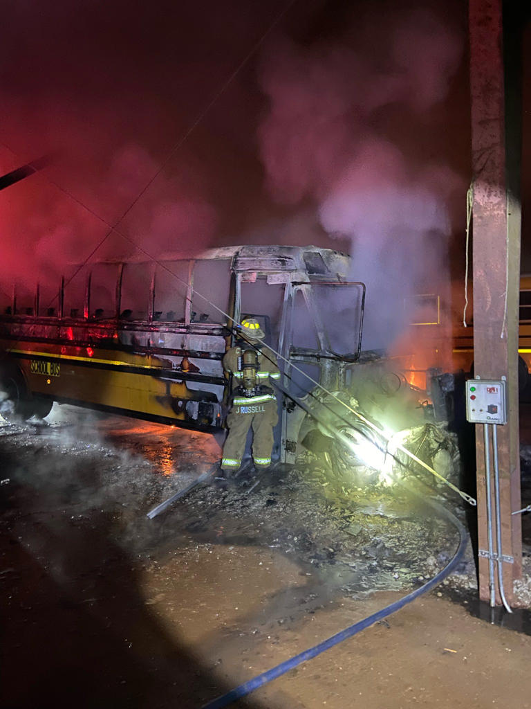 PHOTOS: Firefighters respond after Cushing ISD school bus catches fire
