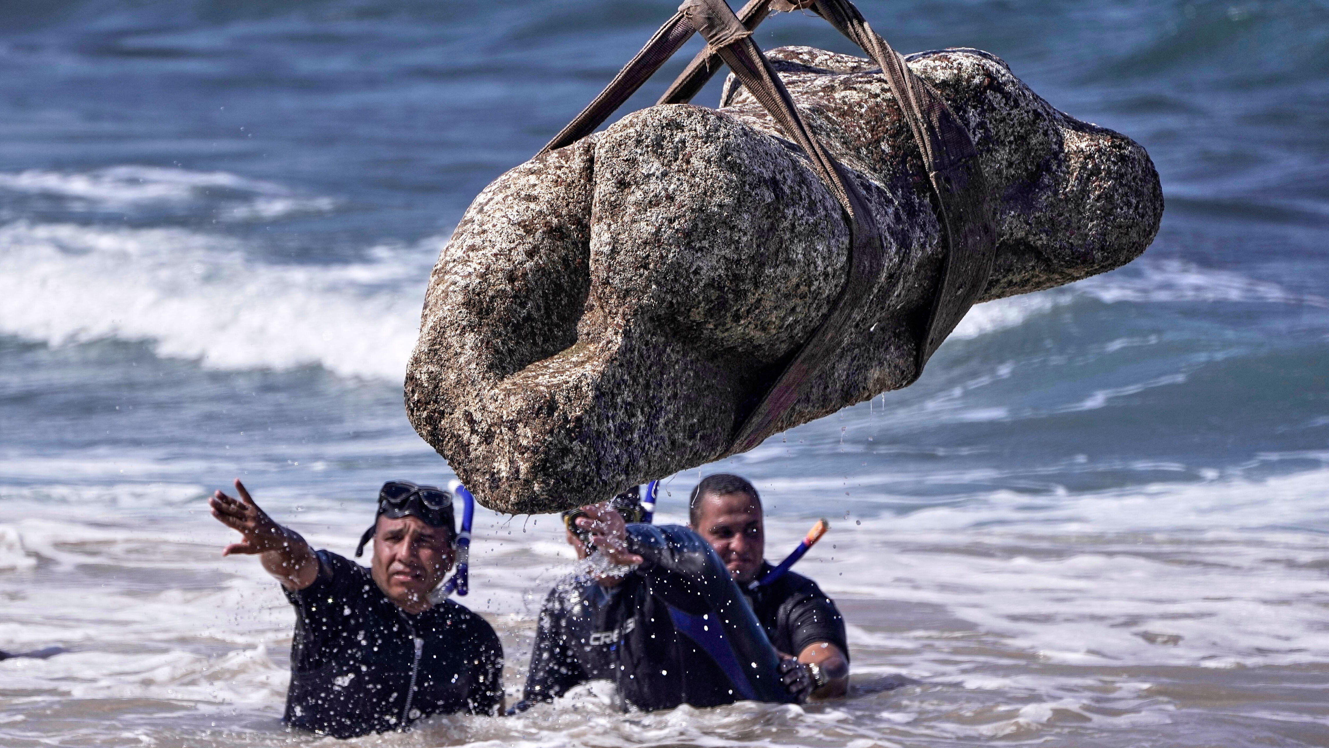 Quartz sphinx among antiquities pulled from the Mediterranean Sea off Egypt