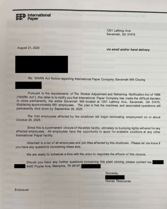 International Paper to close two Georgia locations