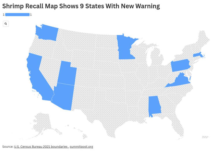 Shrimp recall map shows 9 states with new warning