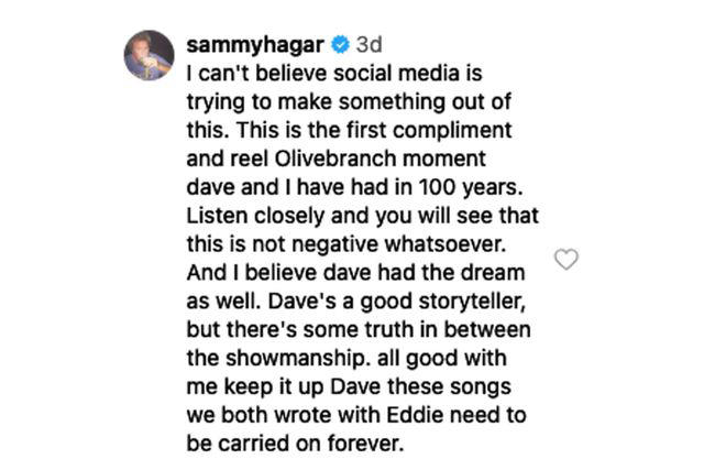 Sammy Hagar reacts to David Lee Roth mocking his Eddie Van Halen ...