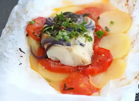 Cod fish in parchment