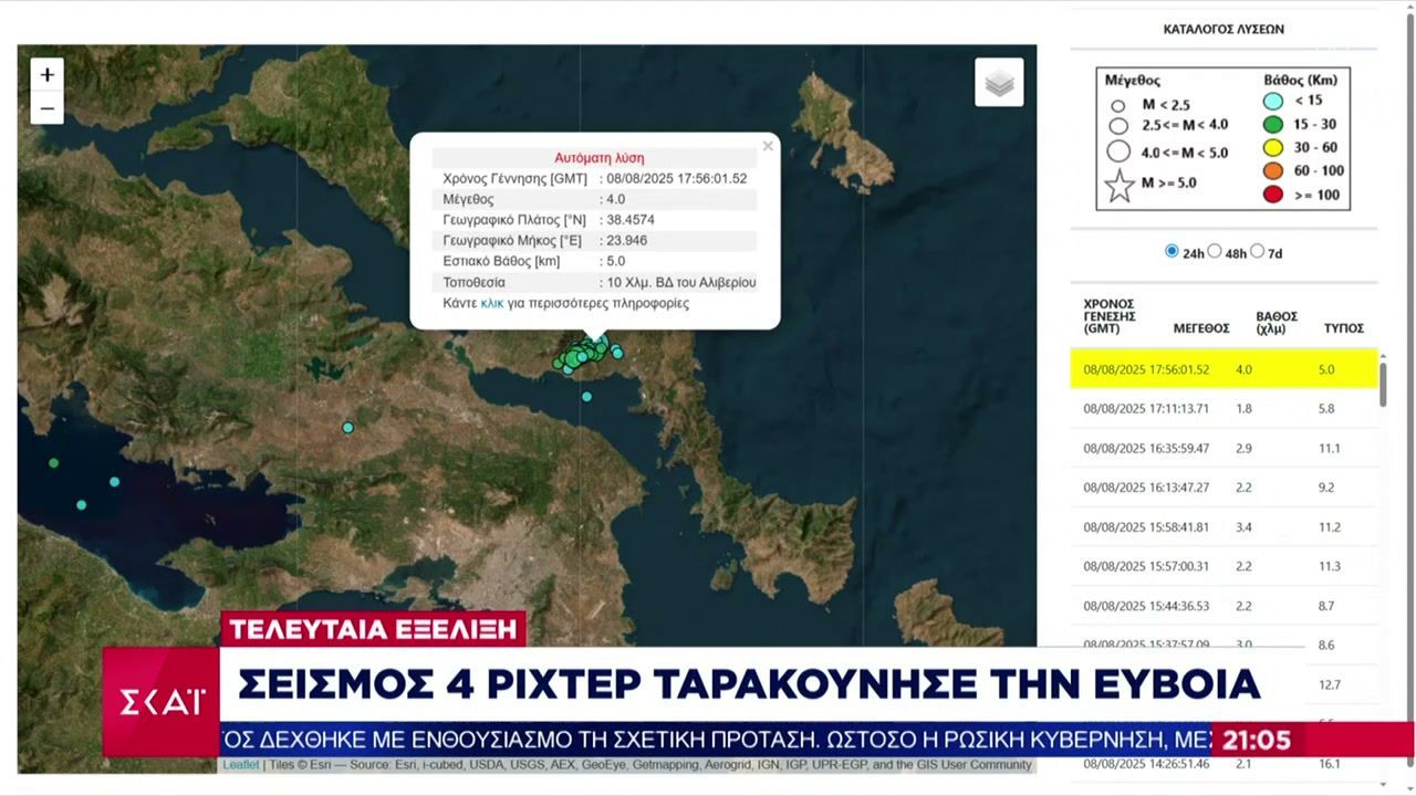 Τελευταία εξέλιξη: Σεισμός 4 ρίχτερ ταρακούνησε την Εύβοια