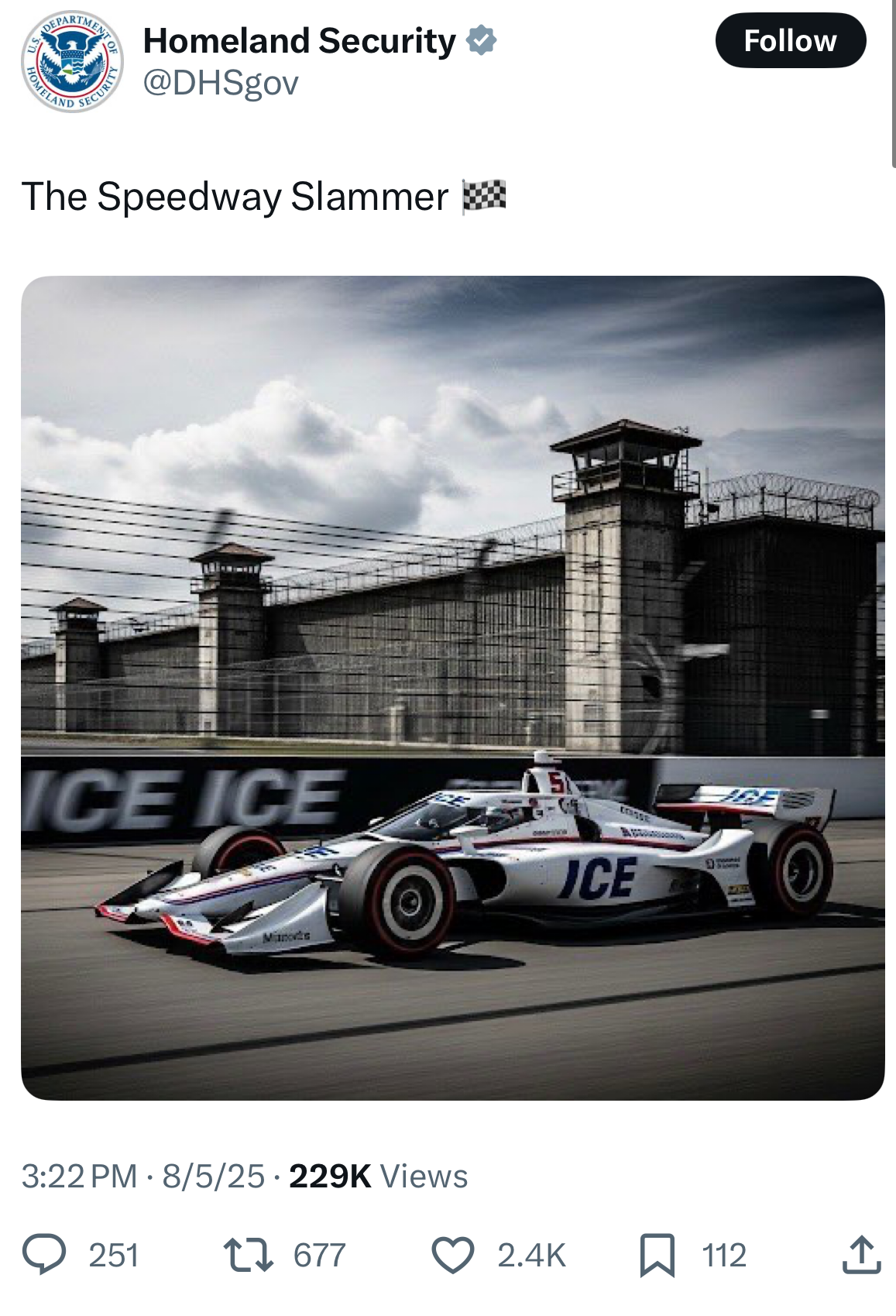 DHS replaces 'Speedway Slammer' post. Here's how Indy car was changed