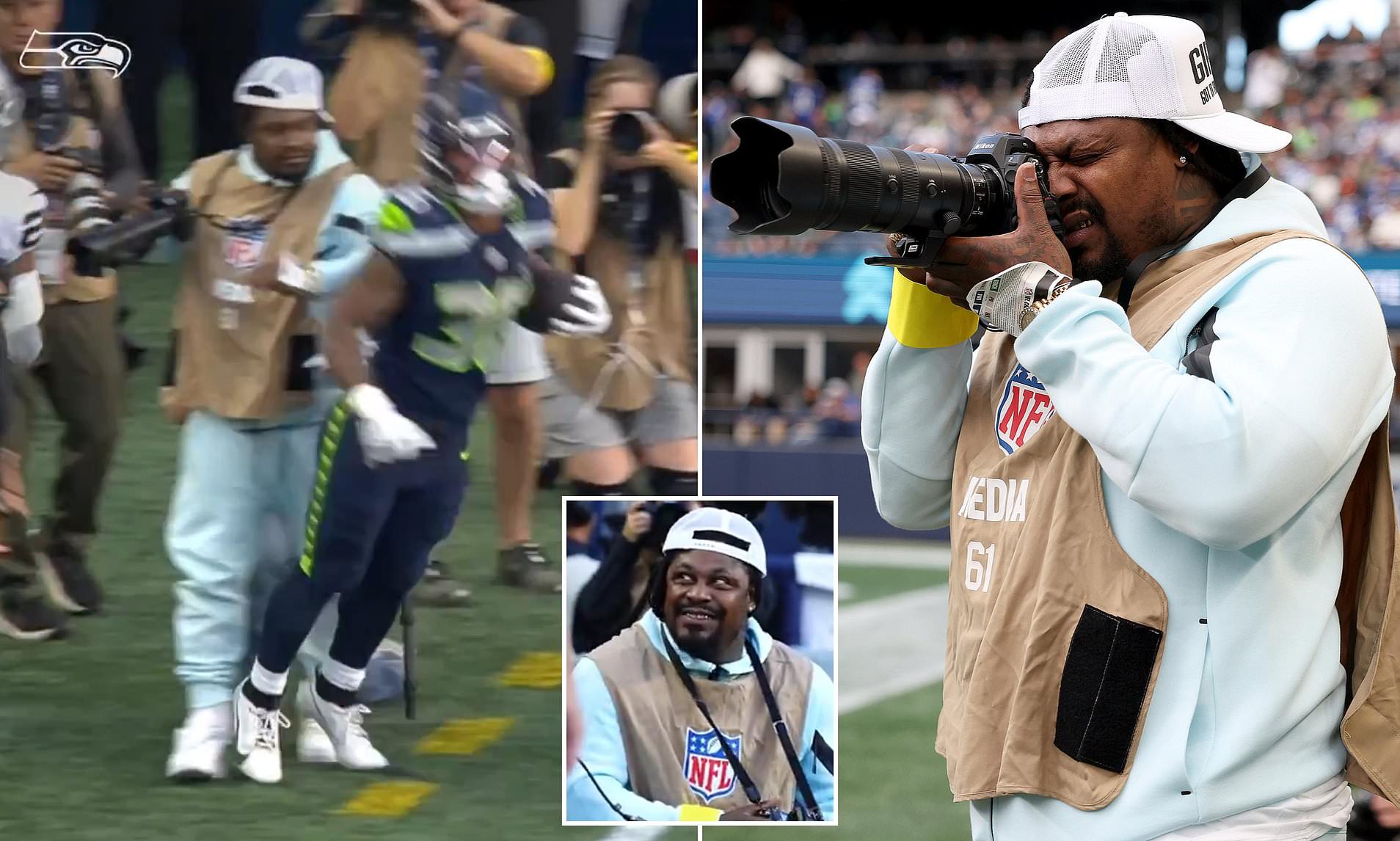 NFL legend Marshawn Lynch throws an elbow at a player while at Seahawks ...