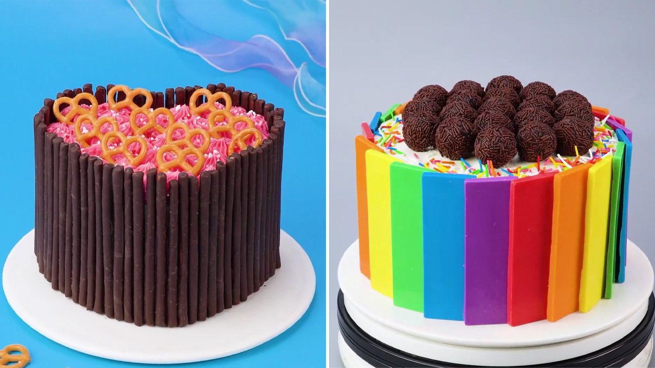 Chocolate Pretzel Cake and Colorful Rainbow Dessert