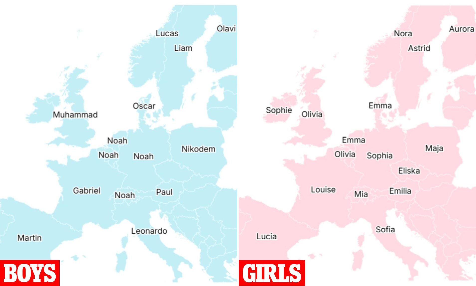 Map reveals the most popular baby names in Europe