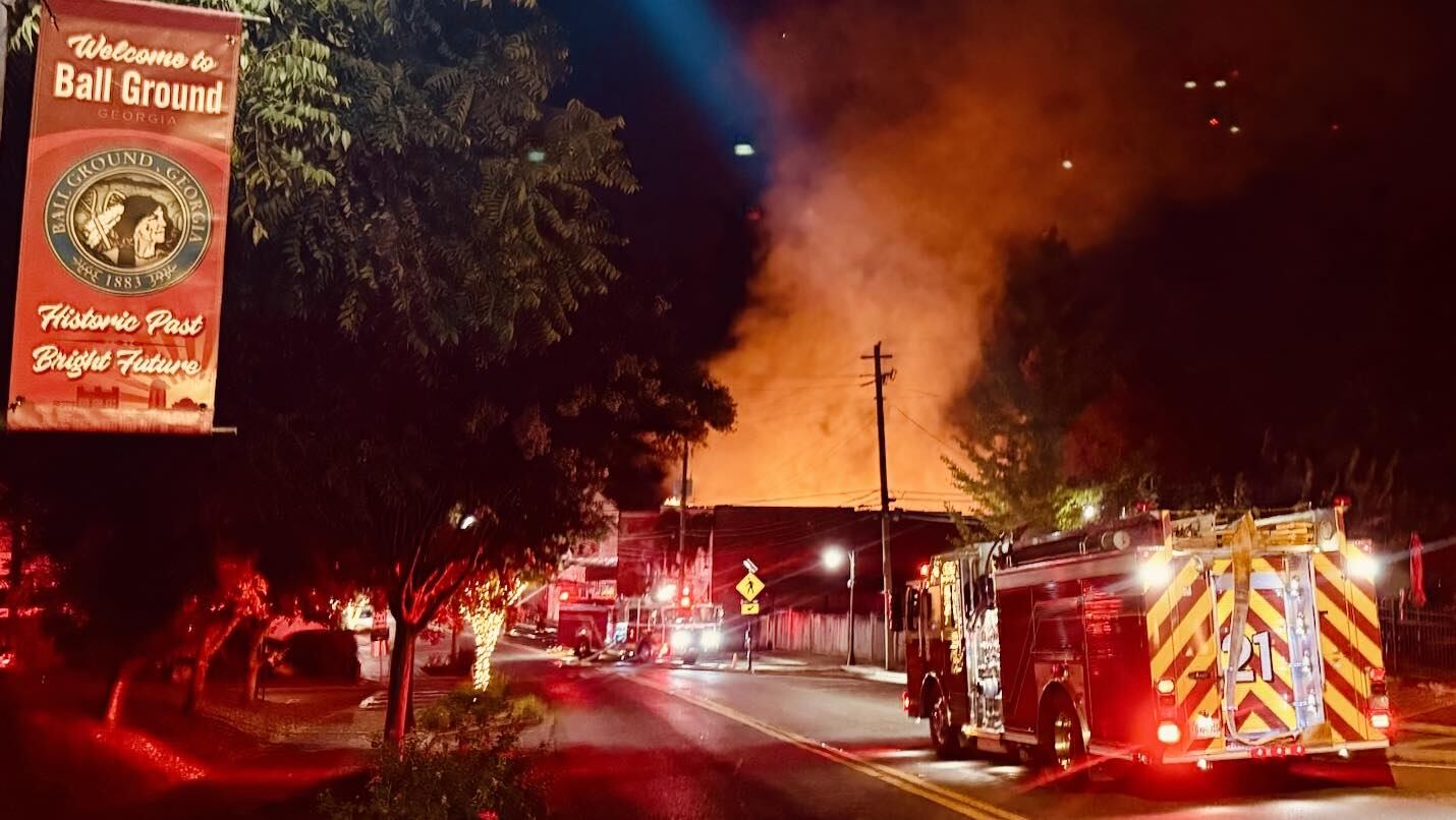 Crews attack overnight blaze at building in downtown Ball Ground ...