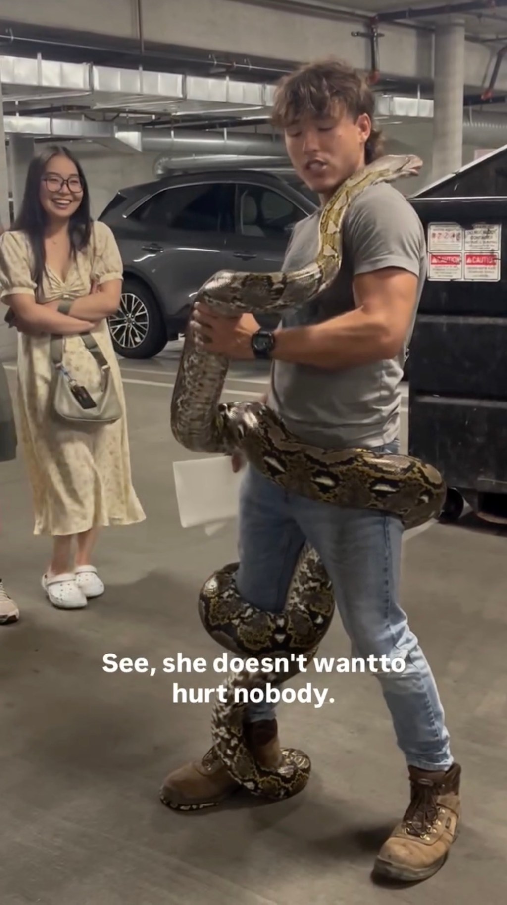 Wild moment reptile wrangler casually captures 20-foot python from Los ...