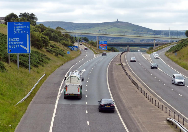 M65 closed in both directions after car 'driving the wrong way' caused ...