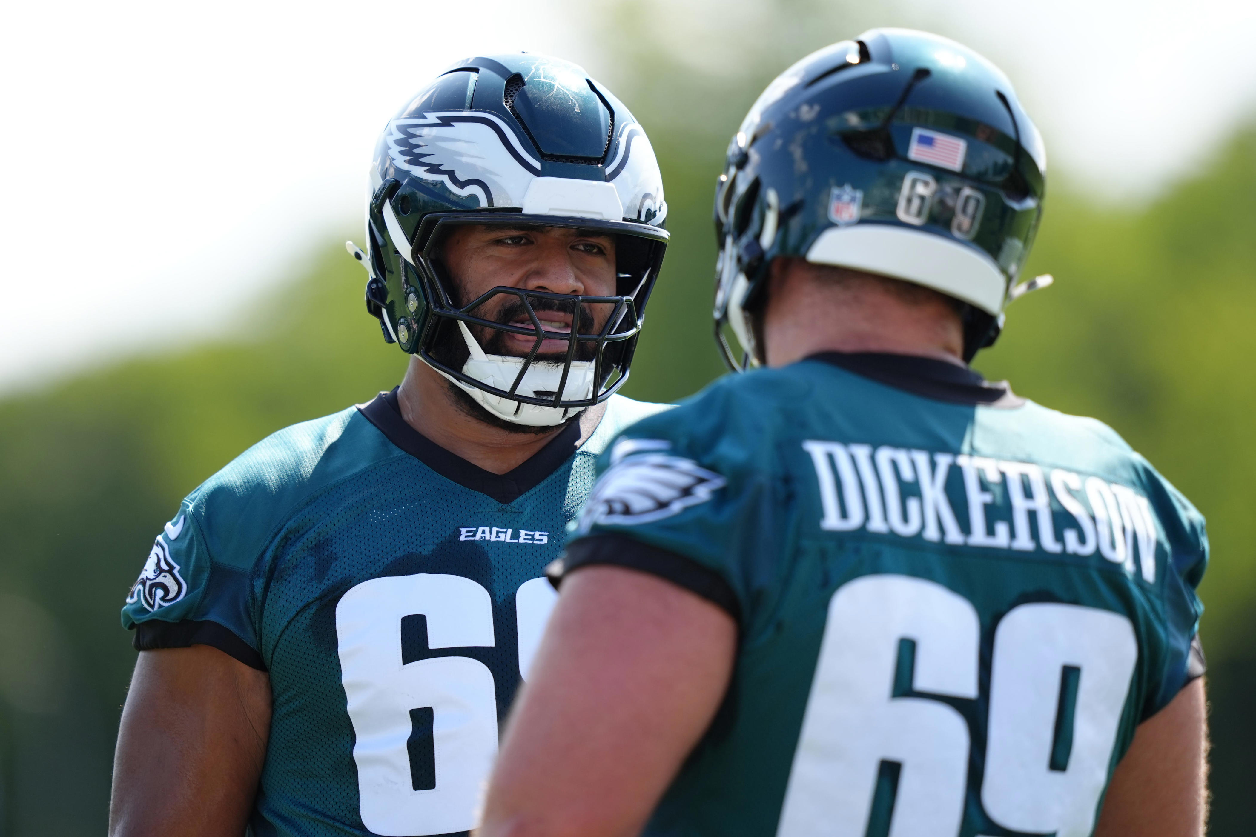 Eagles Pro Bowl left guard Landon Dickerson exits stadium practice with ...