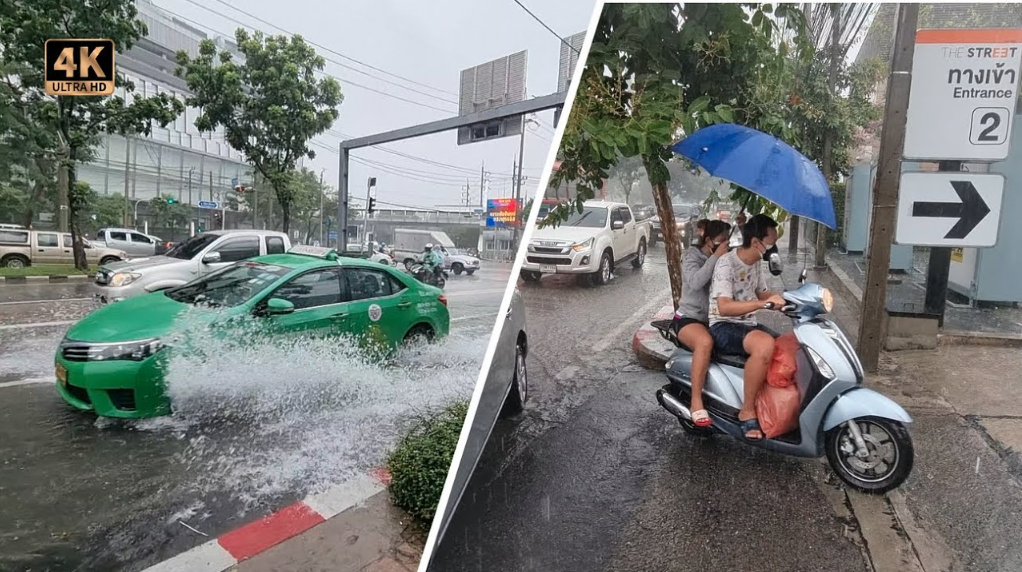 Bangkok Monsoon Heavy Rain Walk - Umbrella Sounds and Flooding 🇹🇭 4K ...