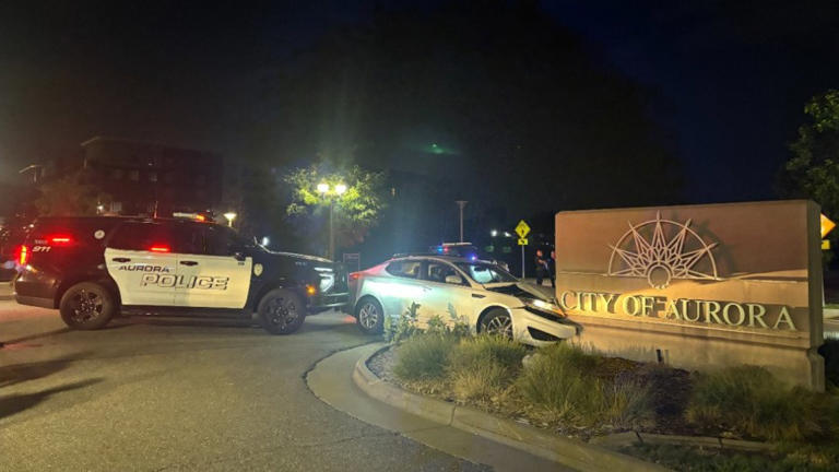 Vehicle crashes into ‘City of Aurora’ sign after police pursuit