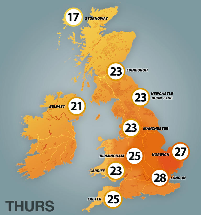 Map reveals UK heat hotspots as temperatures soar