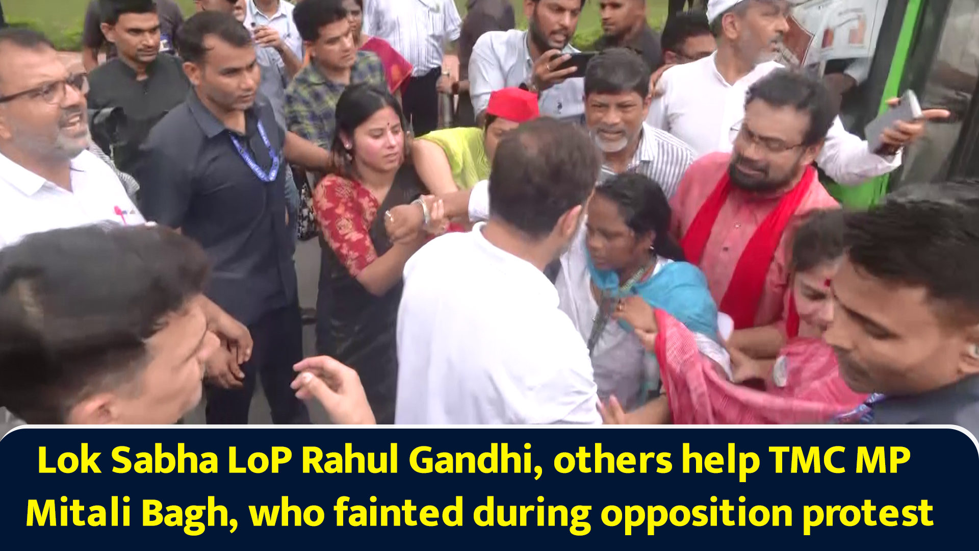 Lok Sabha LoP Rahul Gandhi, others help TMC MP Mitali Bagh, who fainted ...