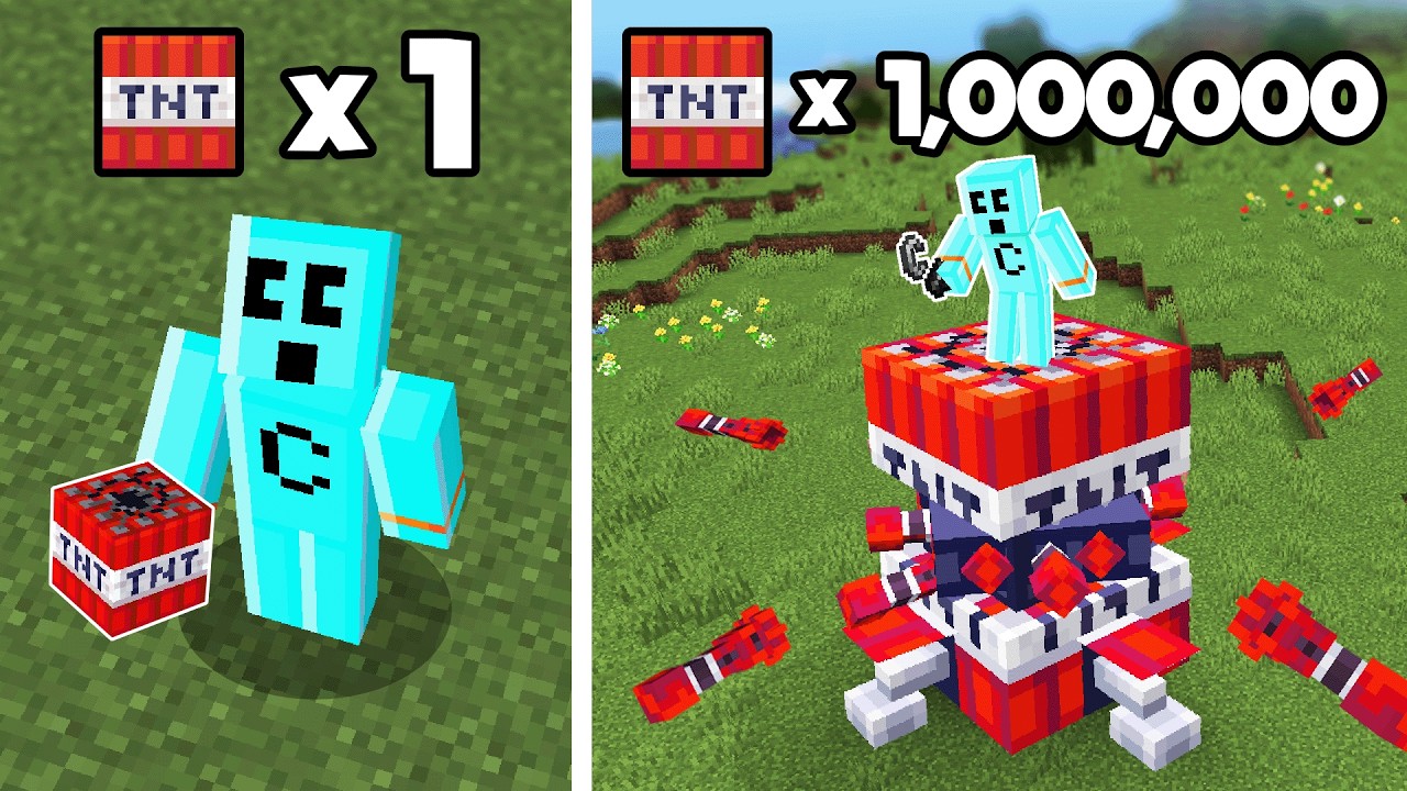 One dollar versus one million TNT in Minecraft