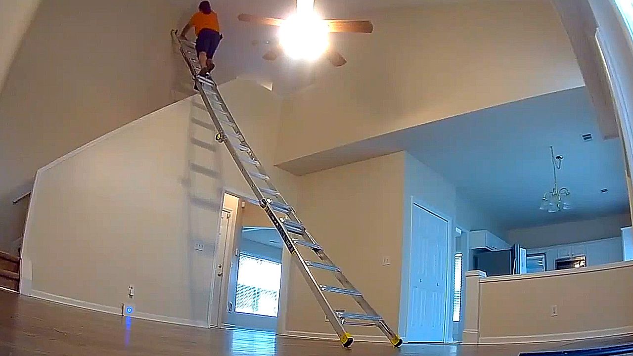 Contractor tests luck with poor ladder placement
