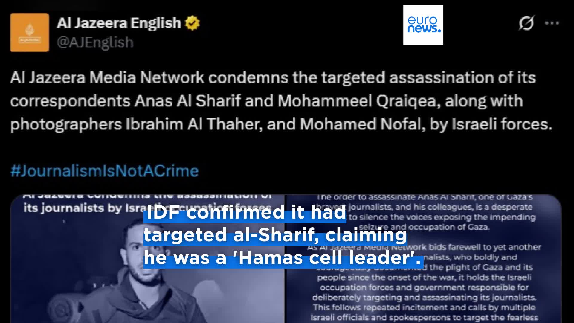 Five Al Jazeera journalists killed in Israeli strike on Gaza City