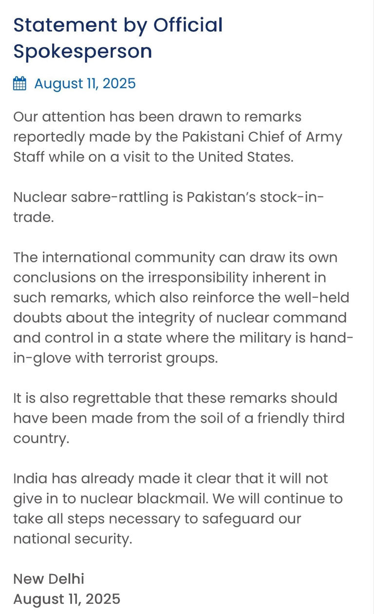 'Nuclear sabre-rattling is Pakistan's stock-in-trade': MEA's stinging ...