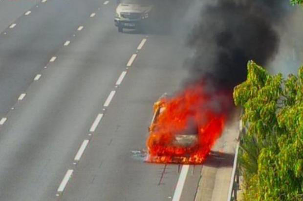 Car bursts into flames on the M27