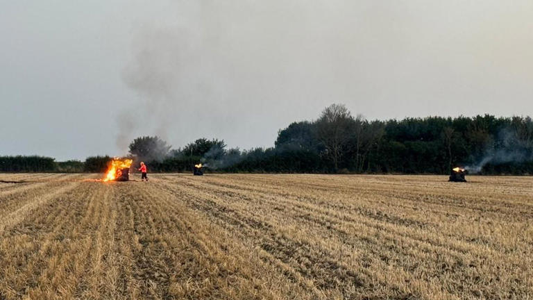 Crews fight deliberate bales fire in field