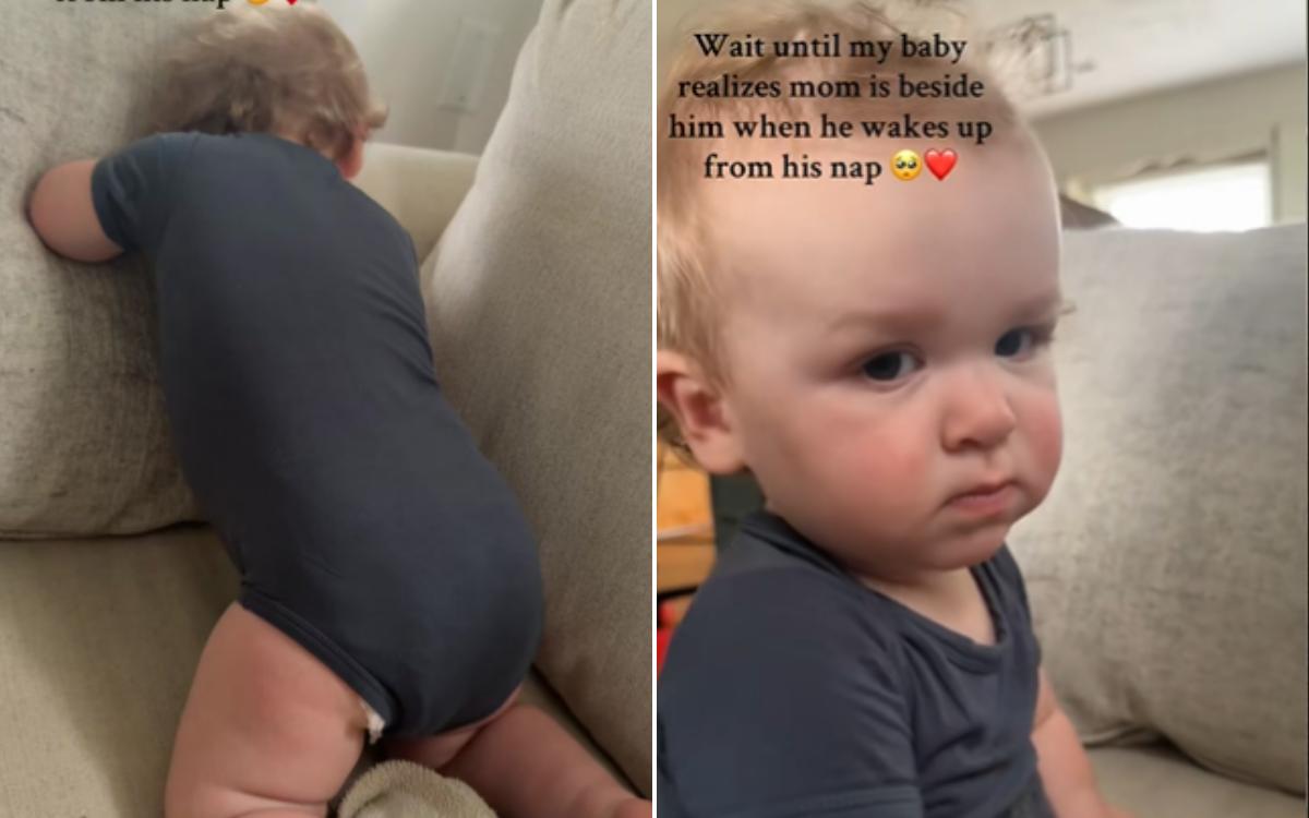 Baby wakes up, tears at reaction when he sees mom beside him: "My heart"