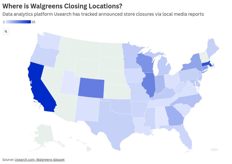 Map shows where Walgreens is closing locations