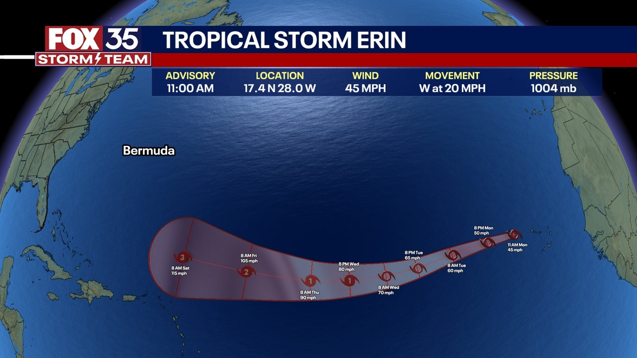 Tropical Storm Erin forms in eastern Atlantic, potential to strengthen ...