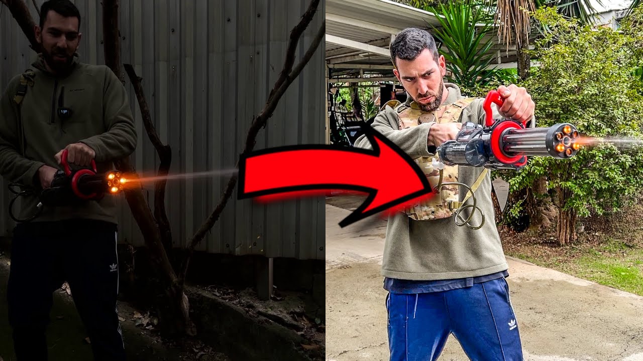 Rambarone! Essa minigun de brinquedo cospe água como se fosse fogo!