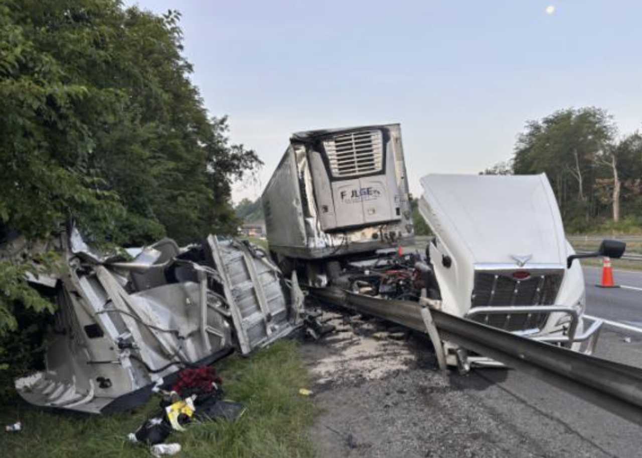 Two Tractor-Trailers Collide, Overturning In Catskill Thruway: NY State Police (PHOTOS)