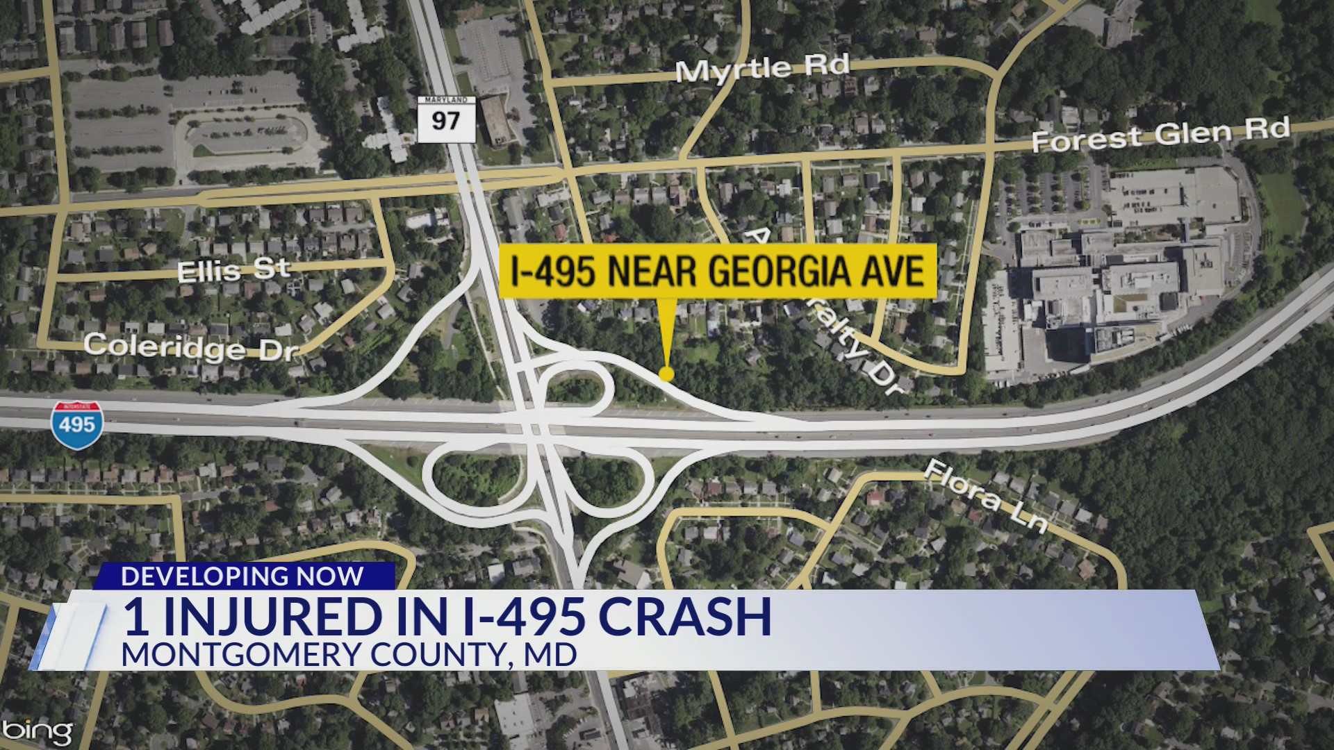 Multiple vehicles, box truck collide on I-495 in Montgomery County; 1 taken to hospital