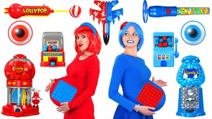 POP IT! RED VS BLUE COLOR FOOD CHALLENGE || Last To STOP Eating! 24 ...