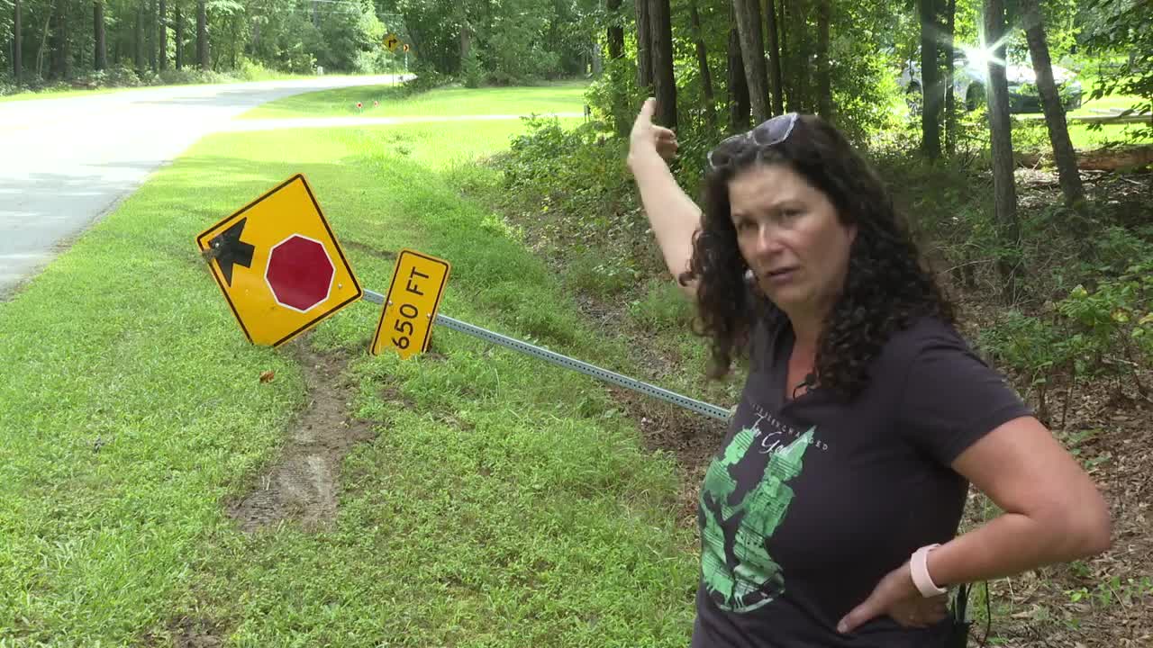 Who (or what) is knocking down traffic signs along this busy Virginia road